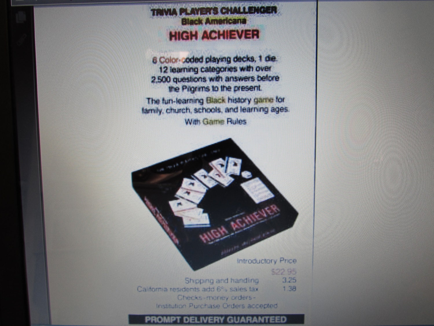HIGH ACHIEVER GAME En-lite 1985 Black History Trivia Game Rare Find ...