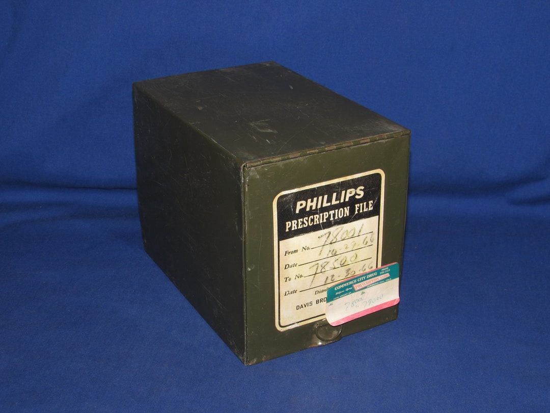 Phillips PRESCRIPTION FILE BOX Green Metal 1940s Free Shipping - Etsy
