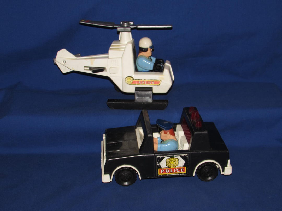 FISHER PRICE Police Officers With Car and Helicopter 1981 Husky Helpers ...