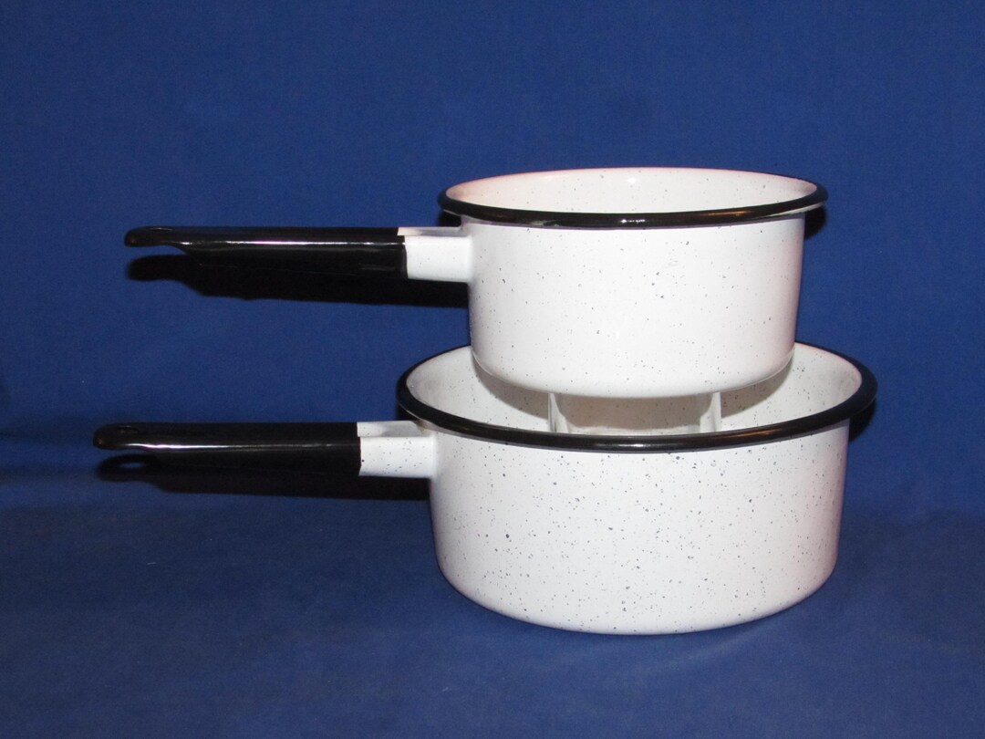 Enamelware Pans Set of 2 White Speckled Saucepans - Etsy