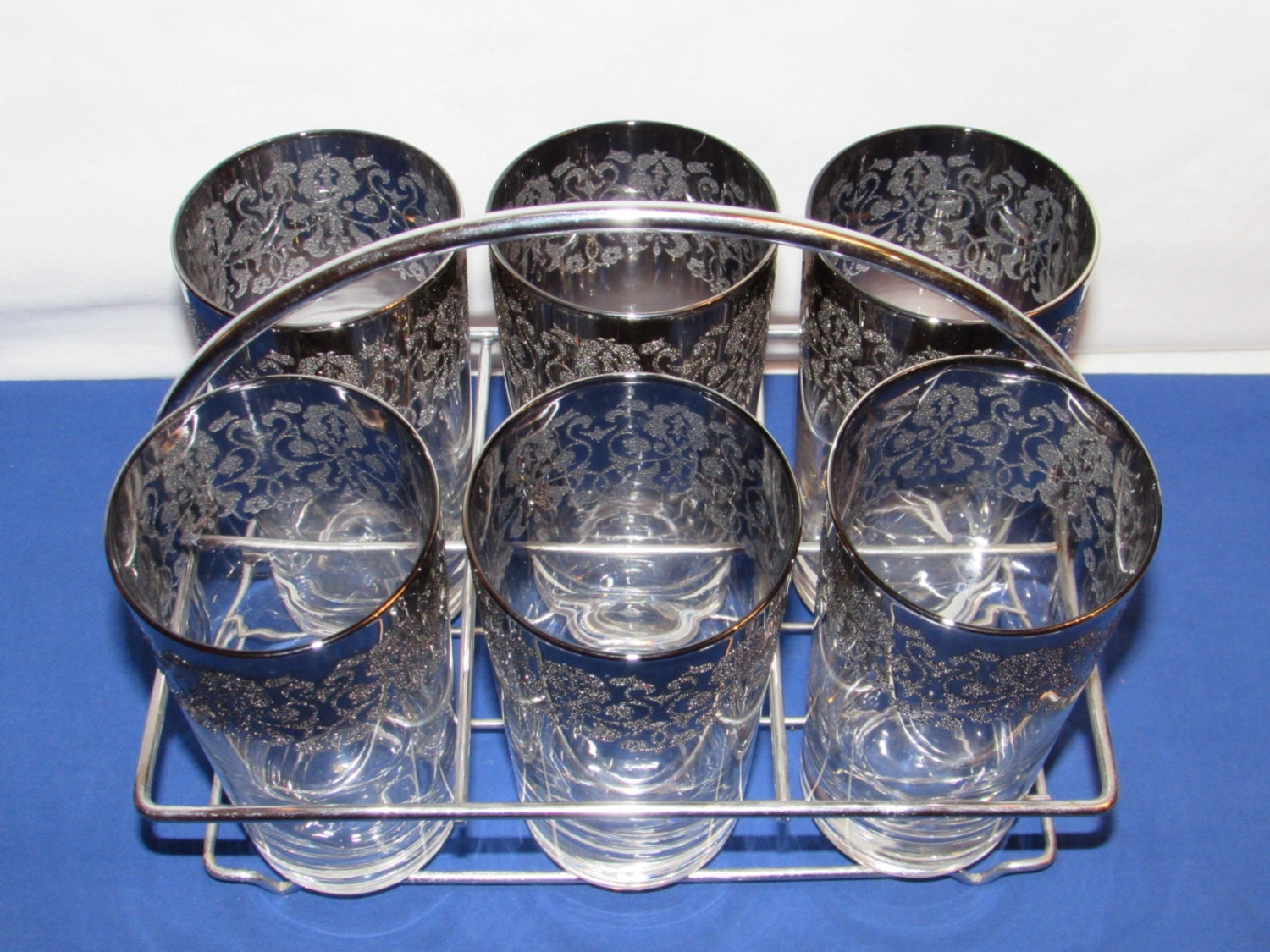 ROYAL LUSTER OMBRE Silver Glassware Set of 6 With Carrier Free Shipping ...