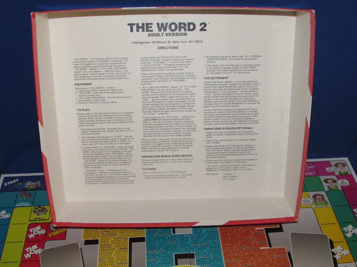 THE WORD 2 GAME Advanced Version 1987 Vocabulary Fun | Etsy
