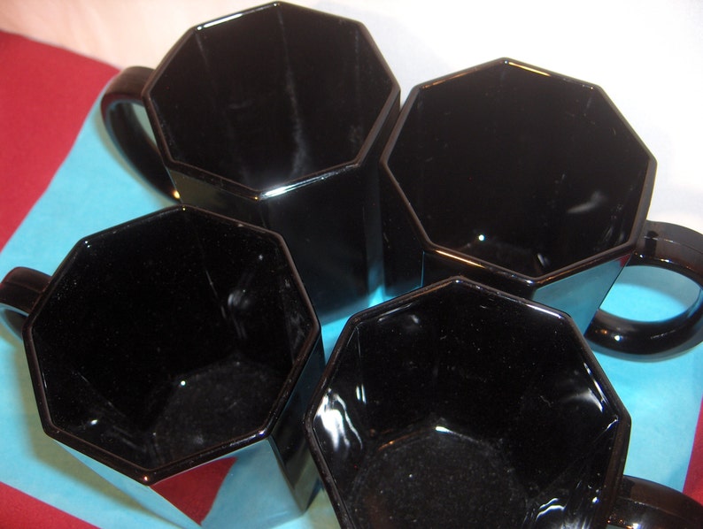 ARCOROC OCTIME MUGS Black Octagon Cups France Set of 4 - Etsy