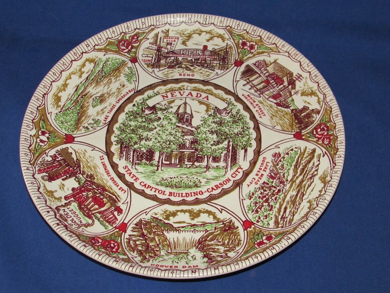 NEVADA SOUVENIR PLATE Las Vegas Reno Hoover Dam Vintage | Etsy