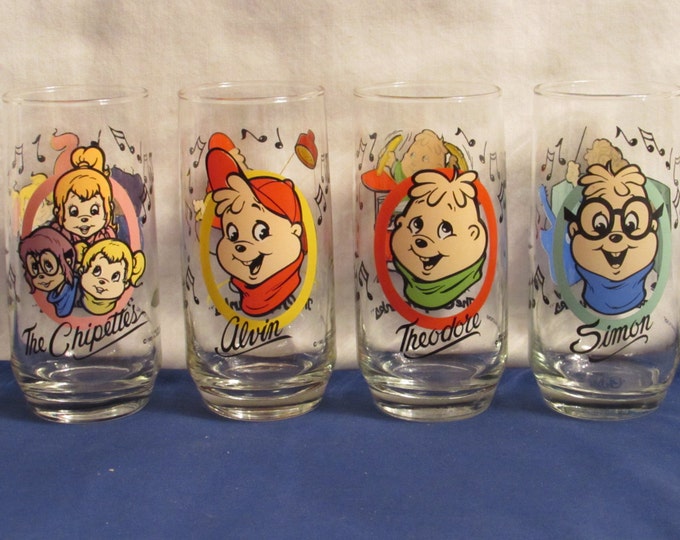 CHIPMUNK GLASSES 1985 Alvin, Simon, Theodore and the Chipettes Set of 4 ...