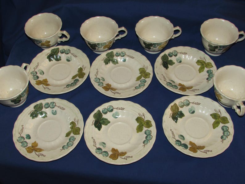 METLOX VINEYARD Vernon Ware 6 Cup and Saucer Sets 1960s Free Shipping ...