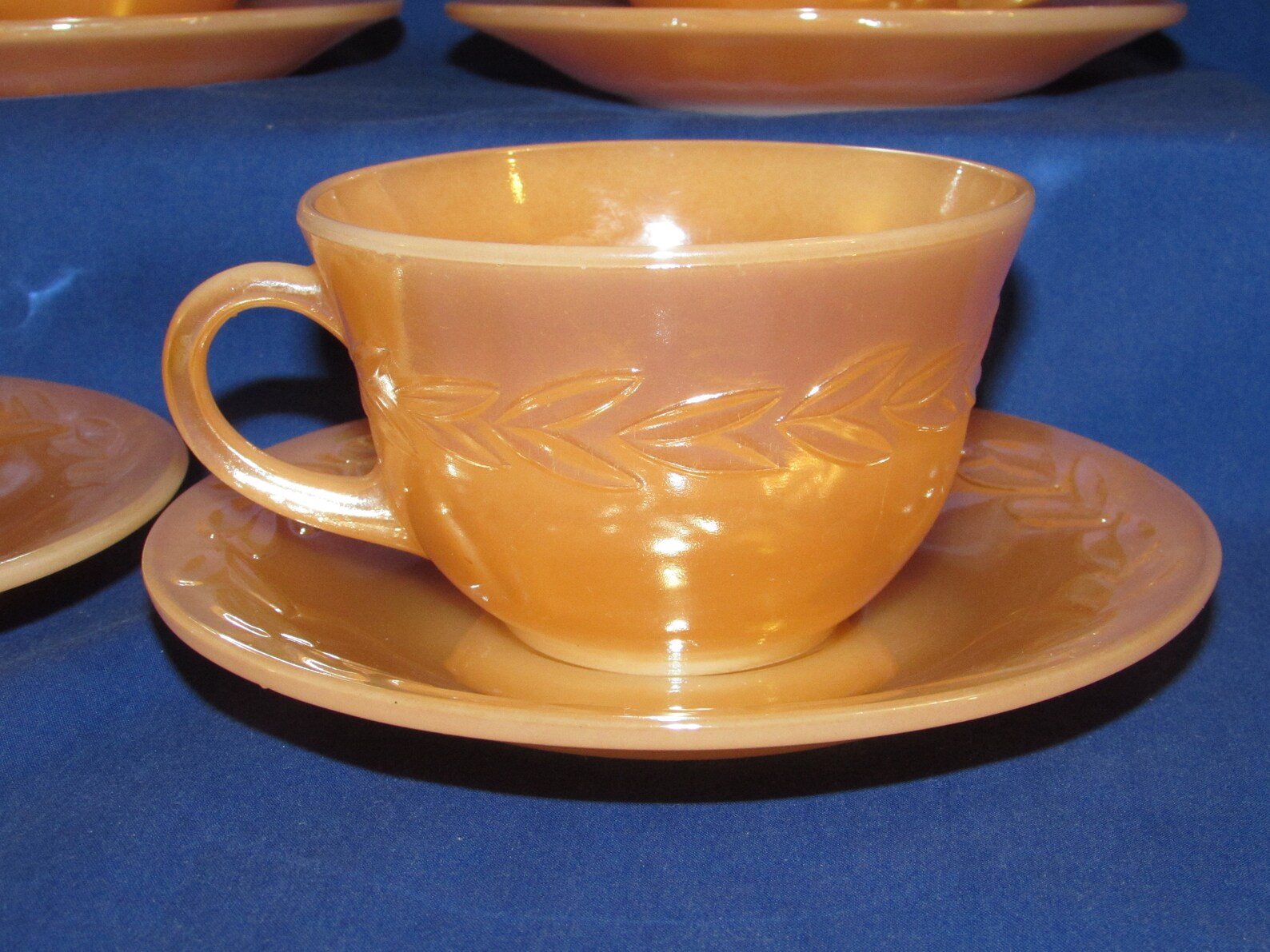 FIRE KING LUSTERWARE Laurel Teacups and Saucers 1950s Set of 4 Free ...