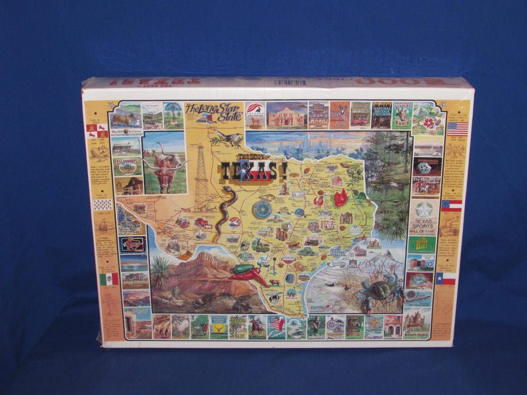 JIGSAW PUZZLE Texas the Lone Star State 2000 NIB 1000 Pieces White ...