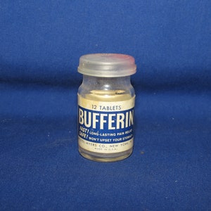 BUFFERIN 12 TABLET Small Bottle 1970s Vintage Medical Free Shipping - Etsy