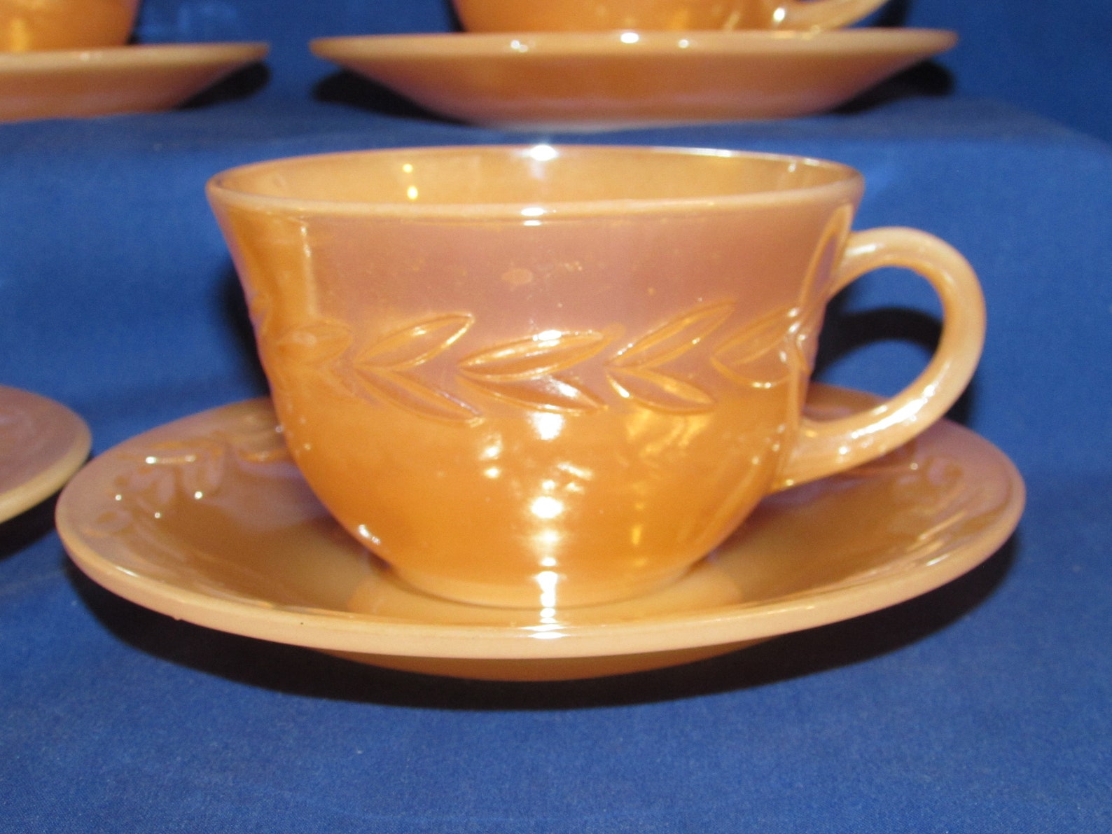 FIRE KING LUSTERWARE Laurel Teacups and Saucers 1950s Set of 4 Free ...