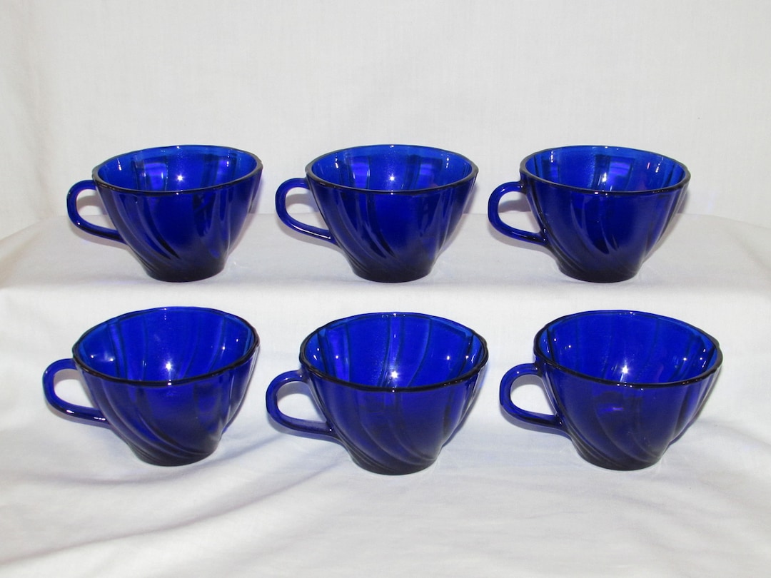 Vereco COBALT BLUE TEACUPS Set of 6 France Free Shipping - Etsy