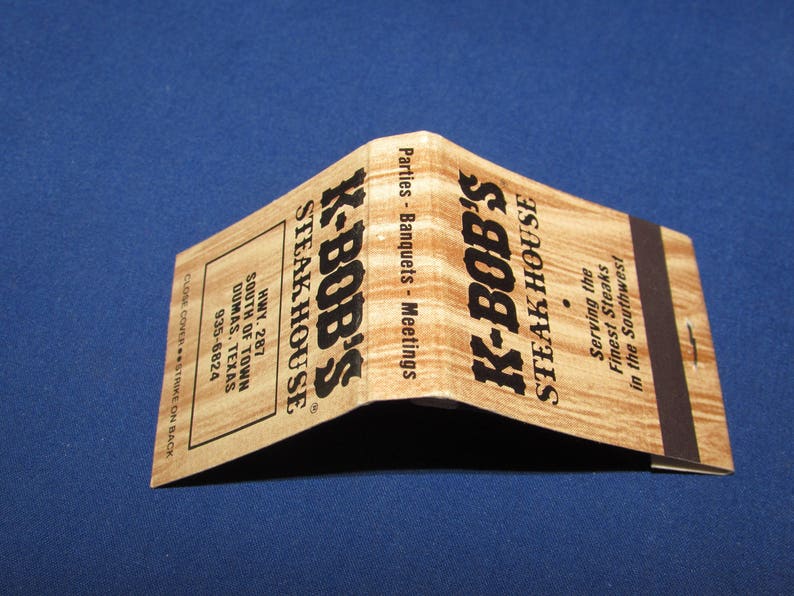DUMAS TEXAS MATCHBOOK K-Bobs Steakhouse Free Shipping | Etsy