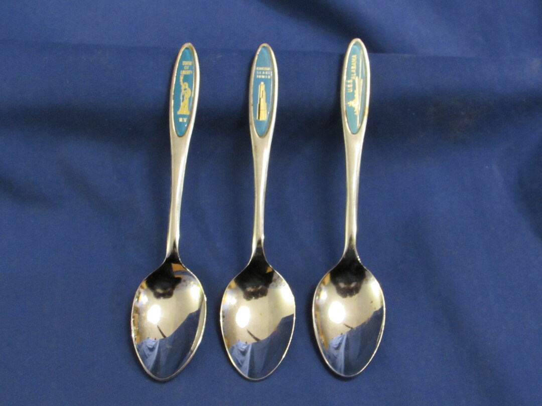 SOUVENIR SPOONS Chrome and Turquoise 1960s Made in Japan Set of 3 - Etsy