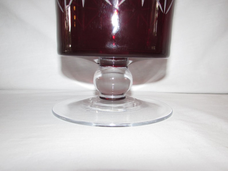 PARTYLITE VASE or CANDLEHOLDER Large Red Etched With Clear Pedestal ...