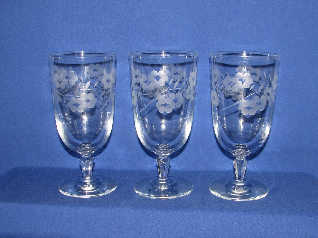 Etched Crystal Water Glasses Set of 3 Floral Pattern - Etsy