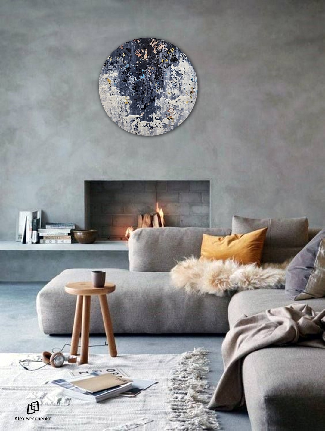 Circular Abstract Painting: Acrylic Structure on Round Canvas (80cm) - Etsy