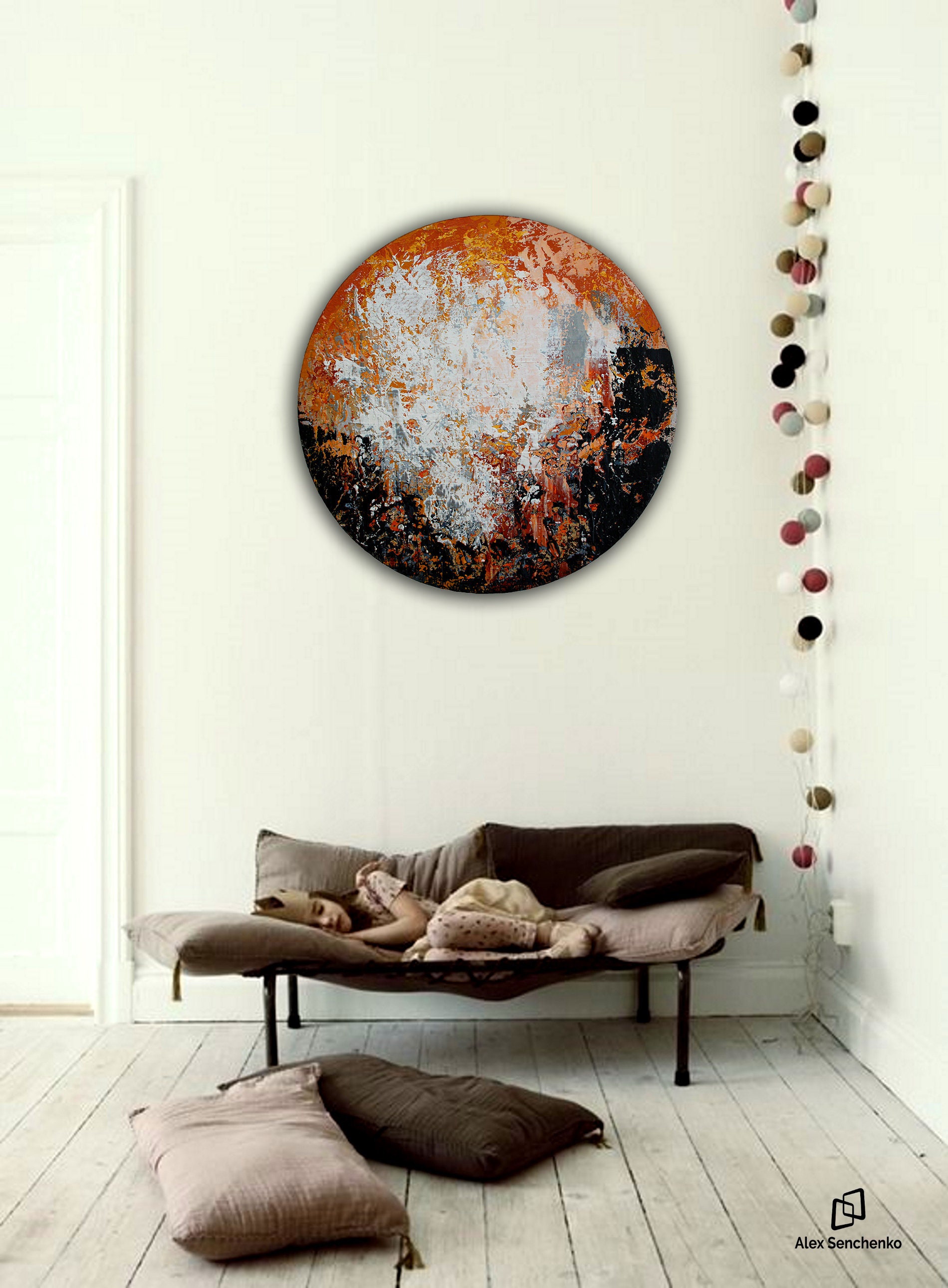Abstract painting on round stretched canvas. Original Abstract Painting ...