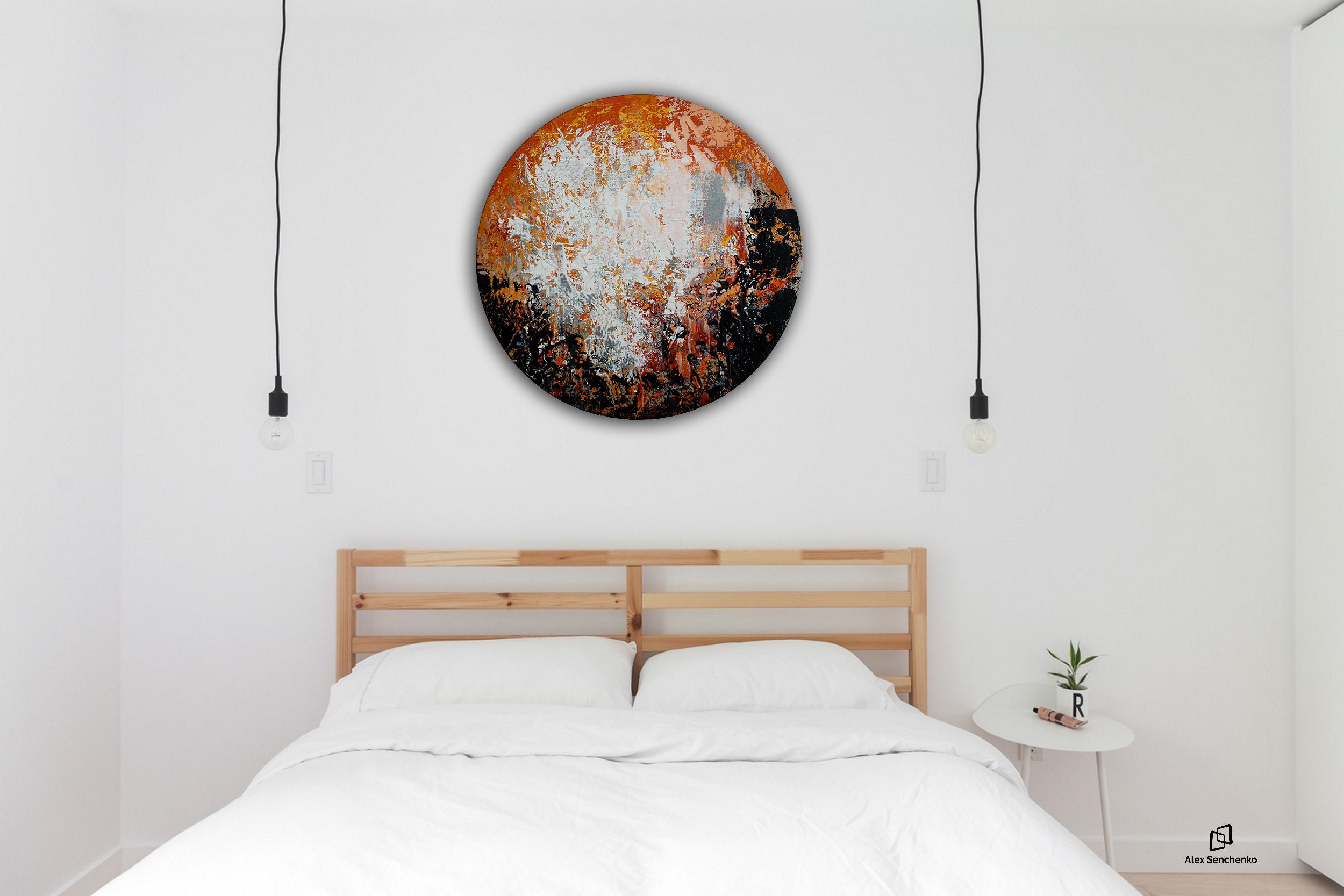 Abstract painting on round stretched canvas. Original Abstract Painting ...