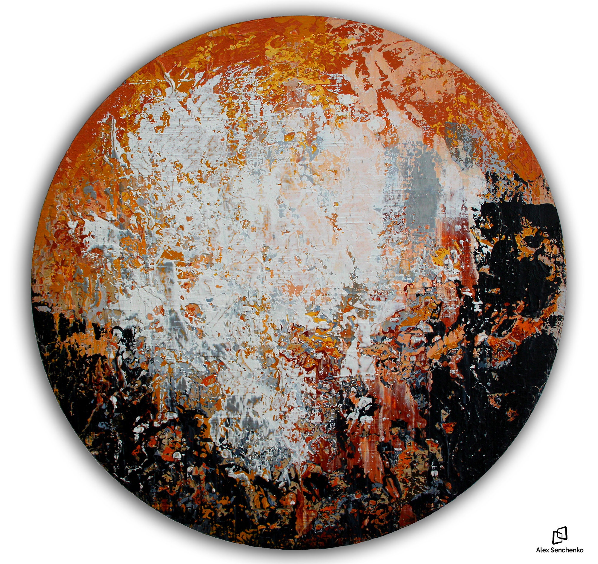 Abstract painting on round stretched canvas. Original Abstract Painting ...