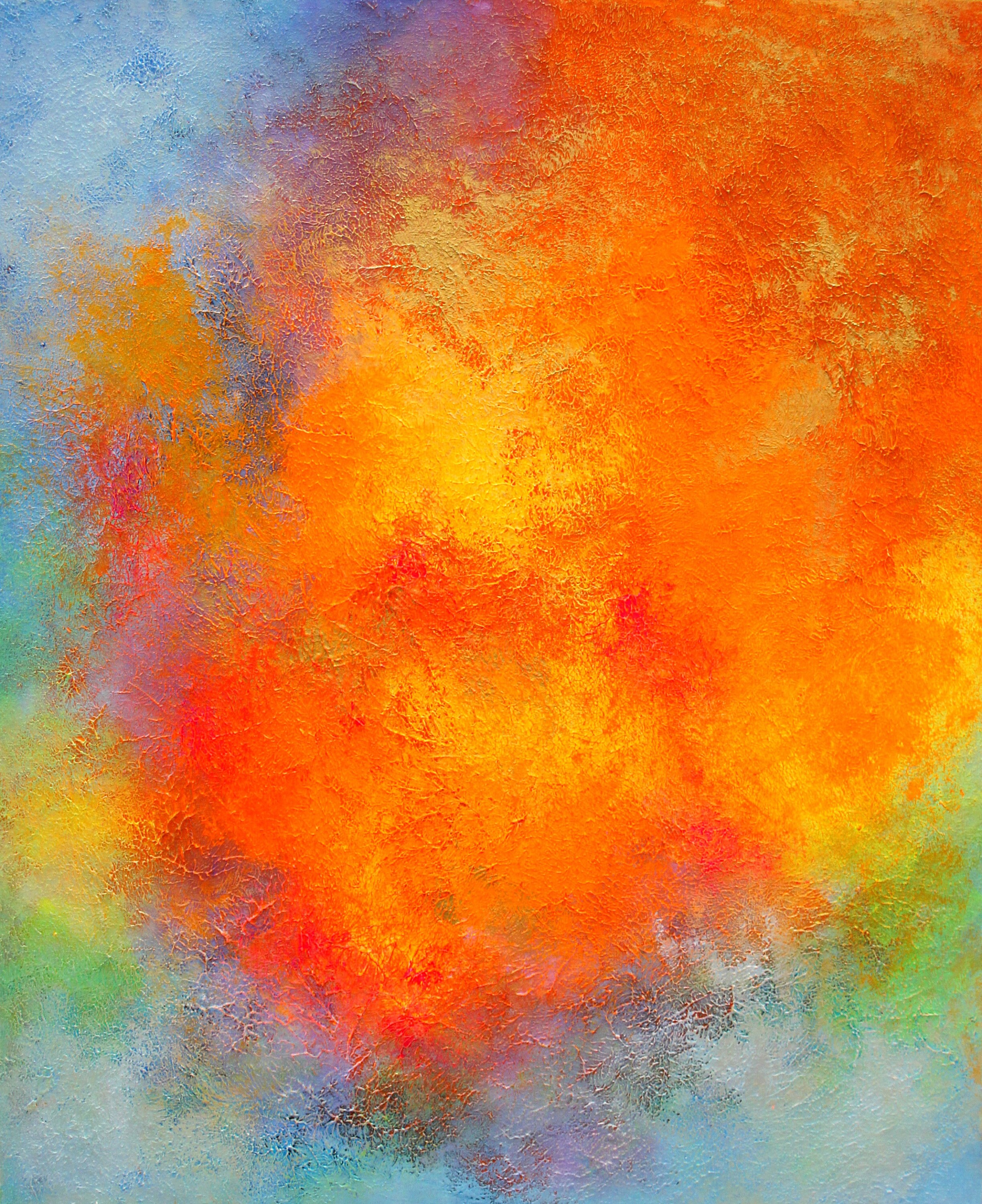 orange and blue abstract painting, large wall art, abstract art ...