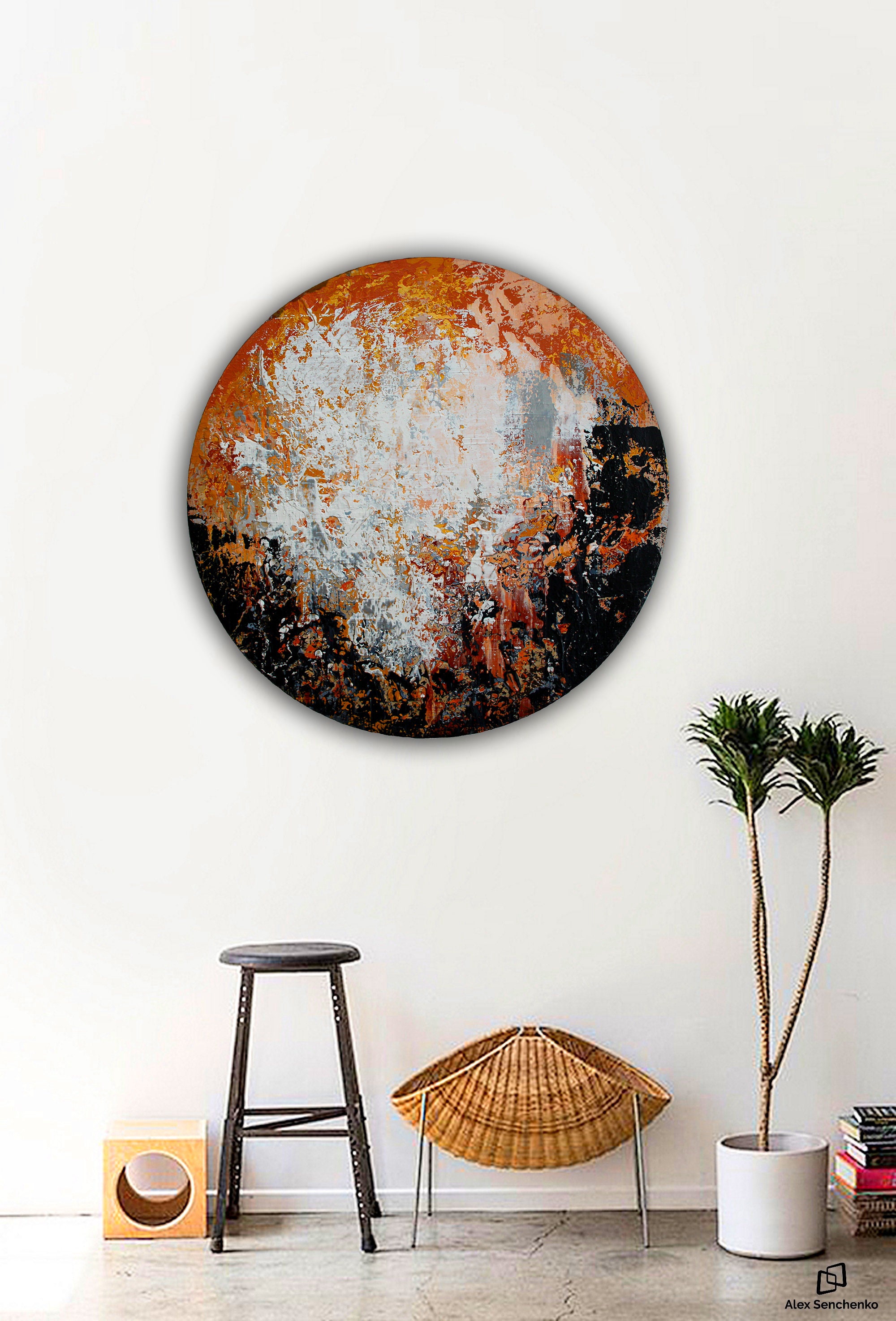 Abstract painting on round stretched canvas. Original Abstract Painting ...