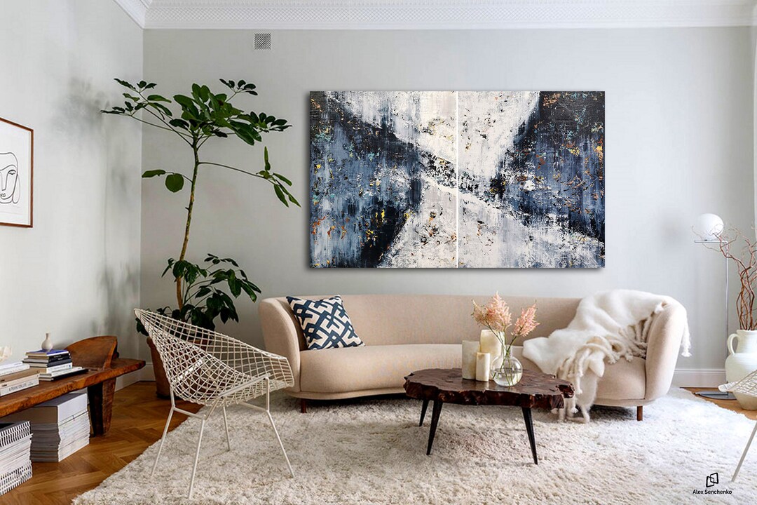 200x100cm Two Piece Abstract Painting . Large Artwork, Modern Wall Art ...