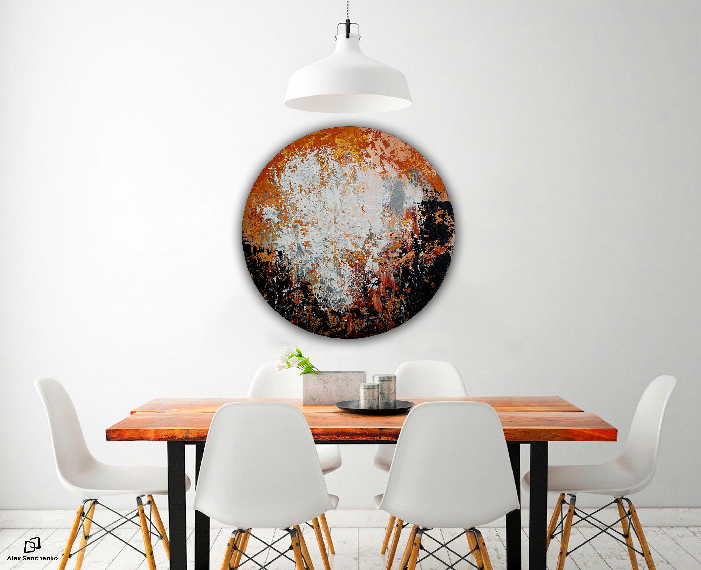 Abstract painting on round stretched canvas. Original Abstract Painting ...