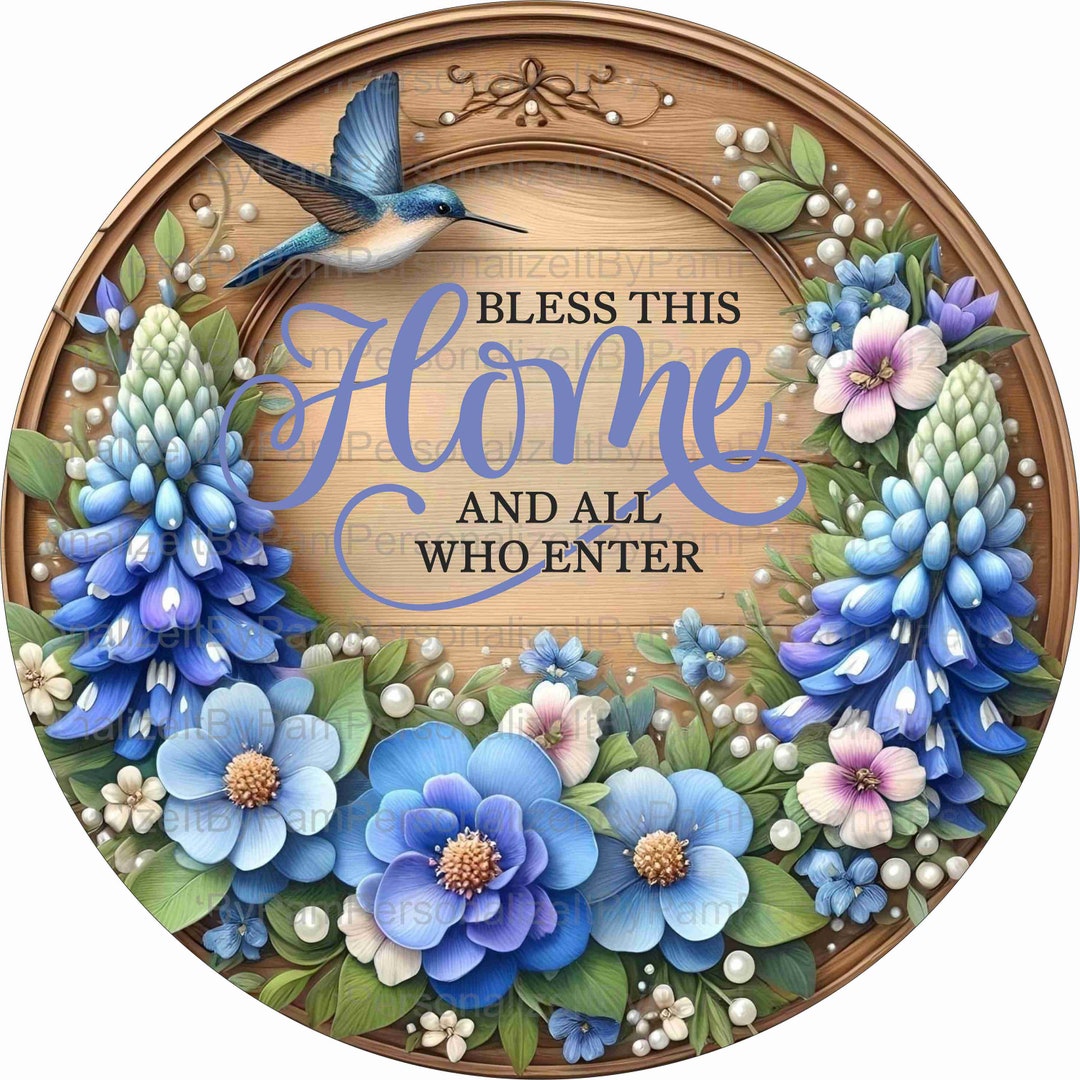 Round Blue Bonnets Wreath Sign, UV Metal Wreath Sign, Personalize It by ...