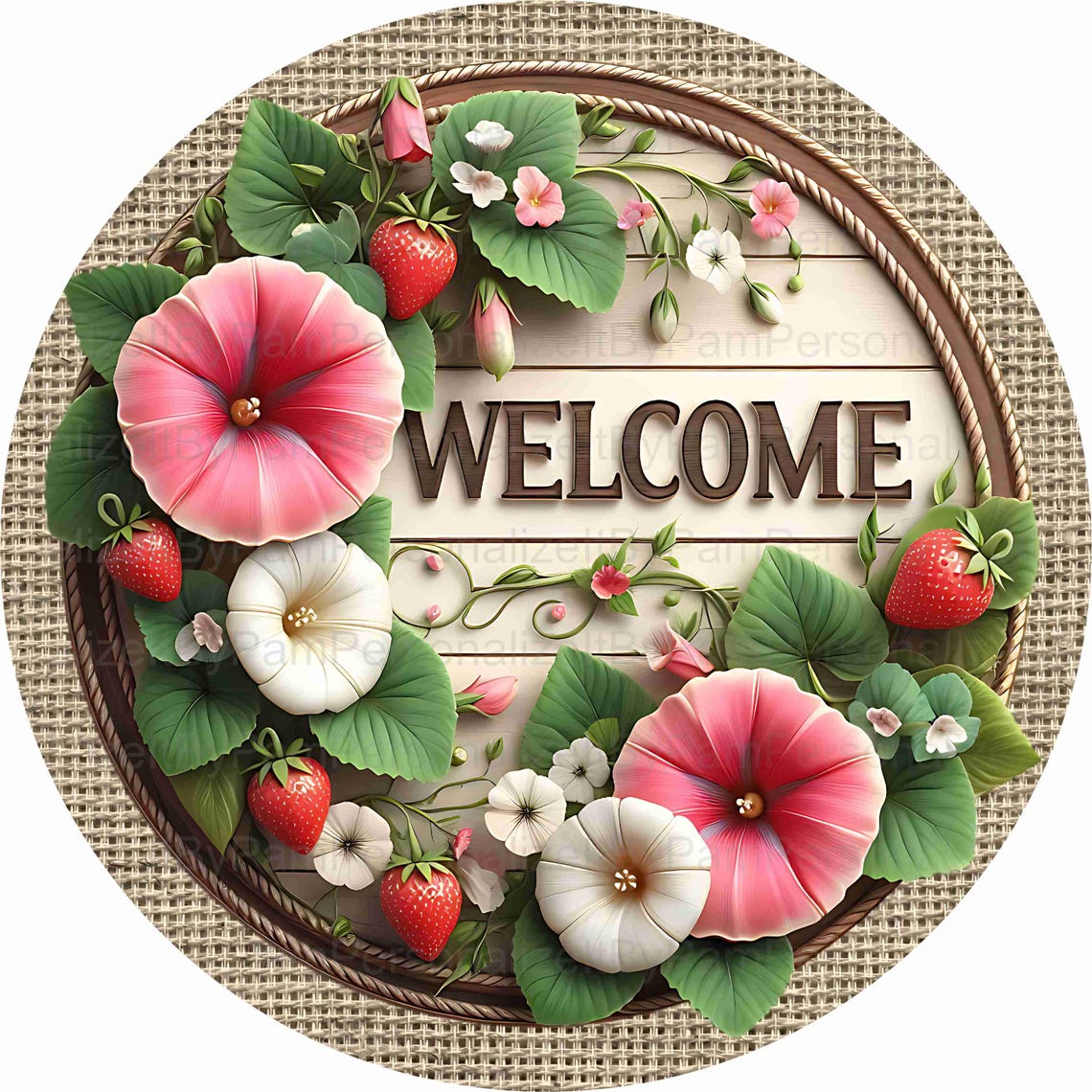 Round Strawberry Welcome Wreath Sign, Signs for Wreaths, Personalize It ...
