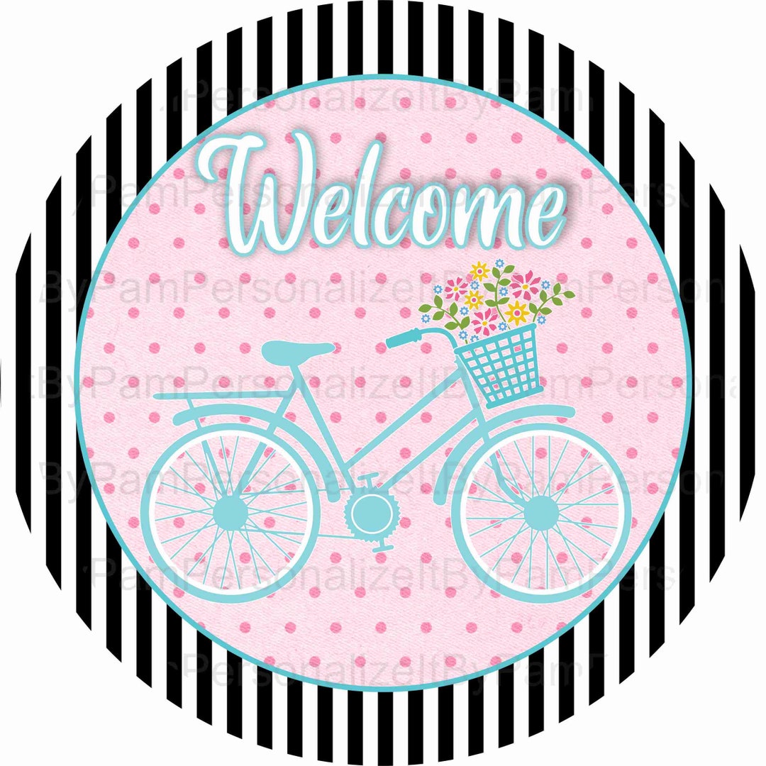 10" Round Bike Welcome Sign, Welcome Sign, Summer Wreath Sign, Bike ...