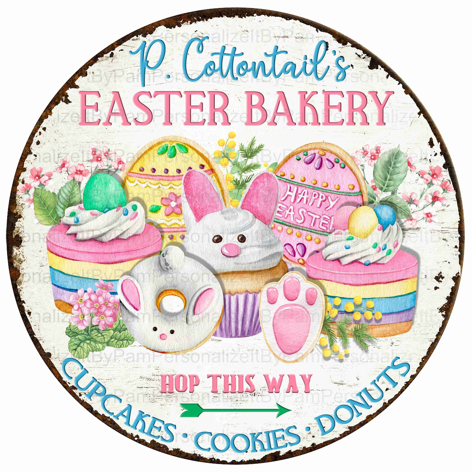 Round Easter Wreath Sign Easter Bunny Bakery Wreath Sign - Etsy