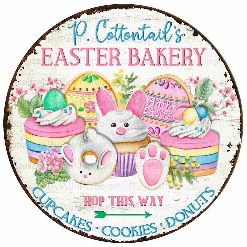 Round Easter Wreath Sign Easter Bunny Bakery Wreath Sign - Etsy