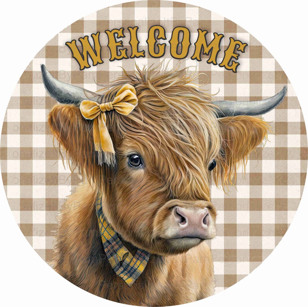 Highland Cow Welcome Wreath Sign, Highland Cow Wreath Sign, Metal ...