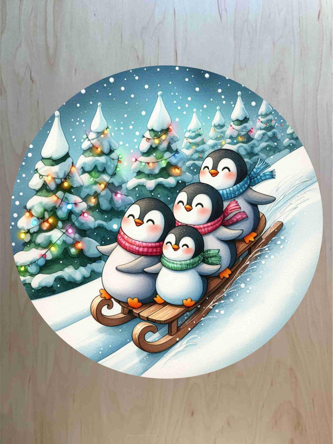 Round Penguins Wreath Sign, UV Wreath Sign, Penguin Let It Snow Sign ...