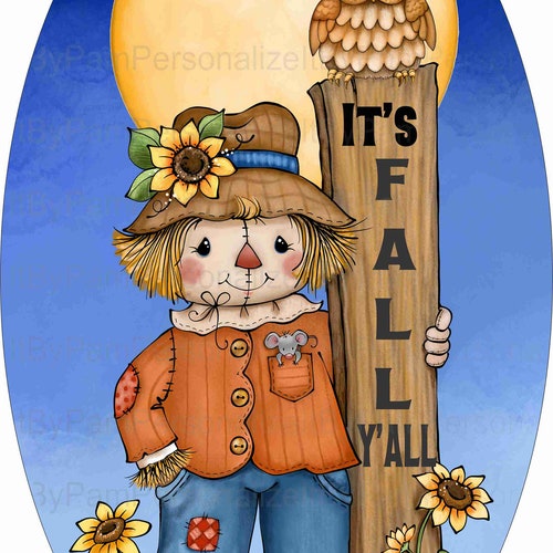 Scarecrow Sign Happy Fall Wreath Sign 7 X 12 Oval Wreath - Etsy