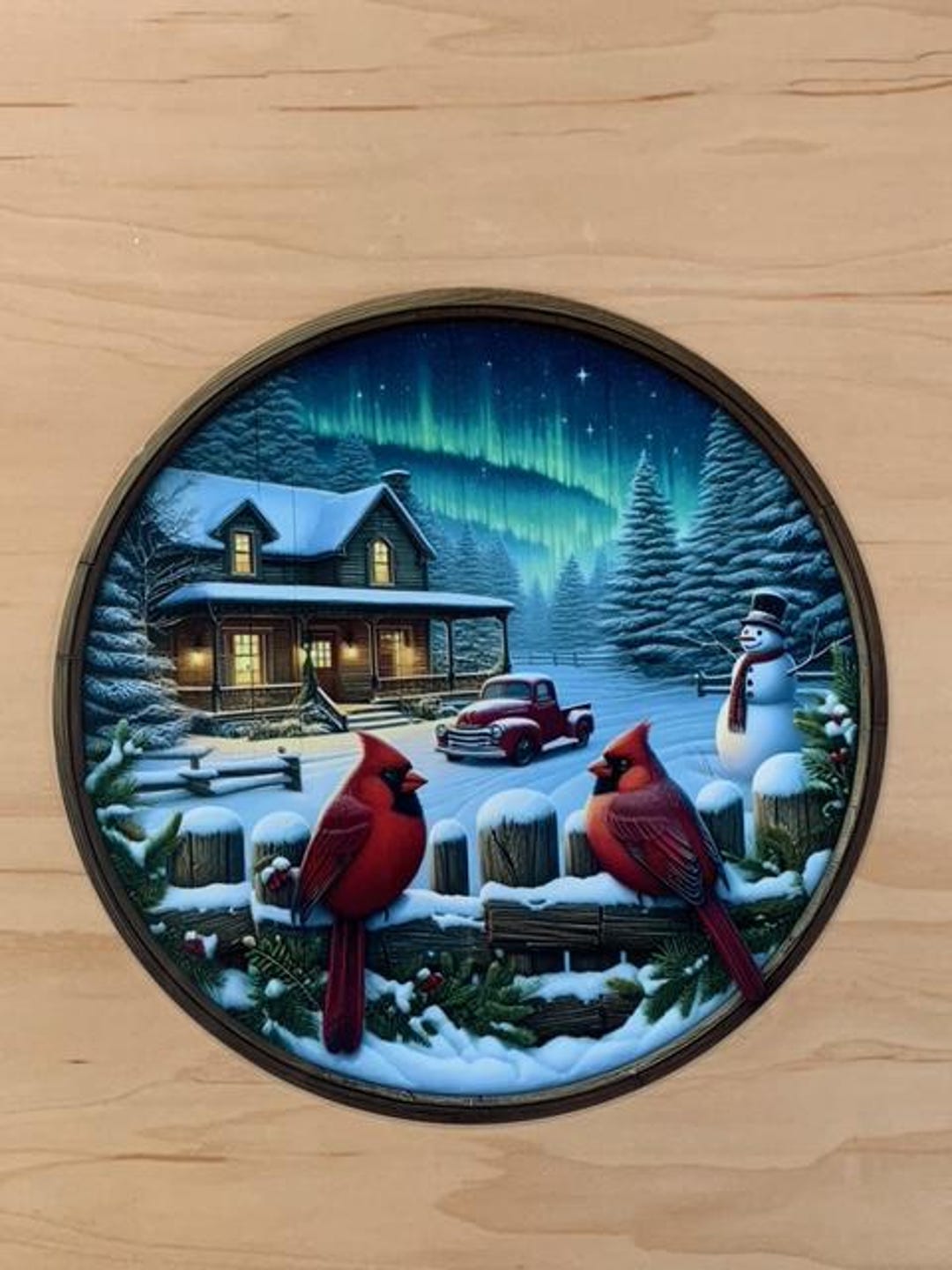 Round Winter Wreath Sign, UV Wreath Sign, Red Truck Winter Wreath Sign ...