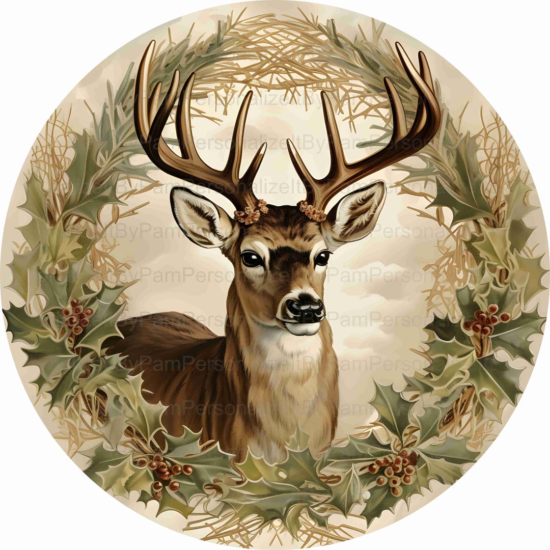 Round Deer Wreath Sign, Winter Wreath Sign, Personalize It by Pam, Door ...