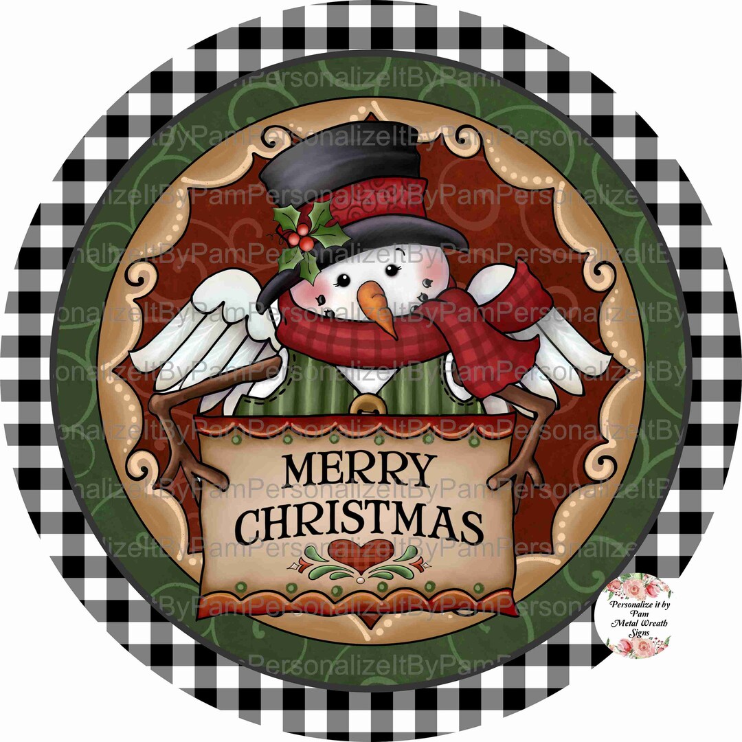 8" Round Snow Angel Wreath Sign, Wreath Signs, Peace Wreath Sign ...