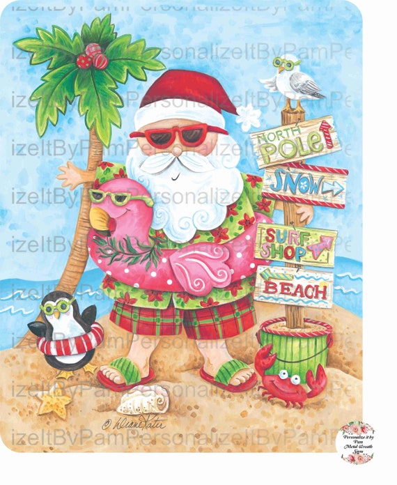 Beach Santa Wreath Sign Santa Wreath Sign Beach Christmas - Etsy