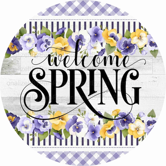 Round Floral Wreath Sign Welcome Spring Wreath Sign | Etsy