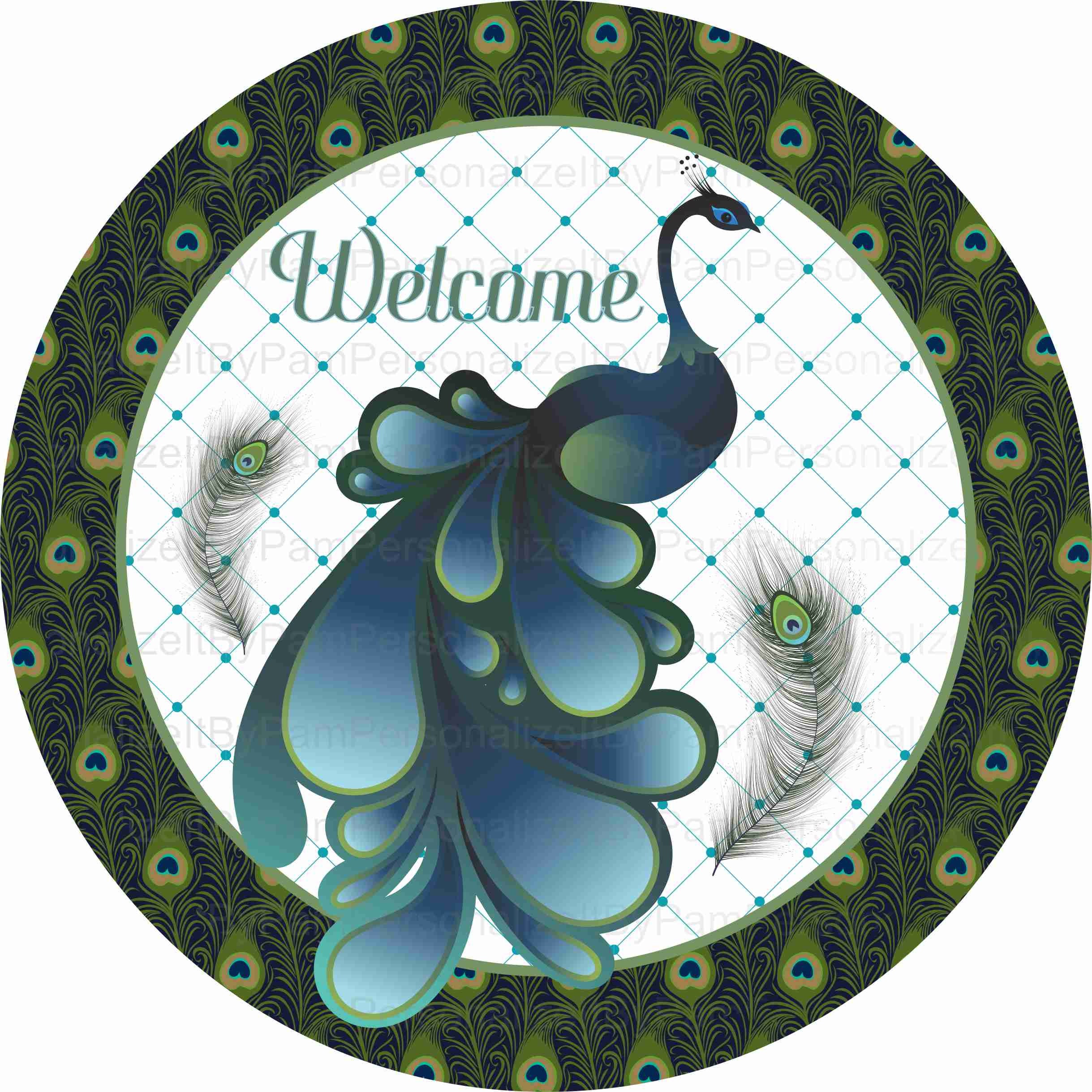 8 Round Peacock Welcome Wreath Sign Personalize it by | Etsy