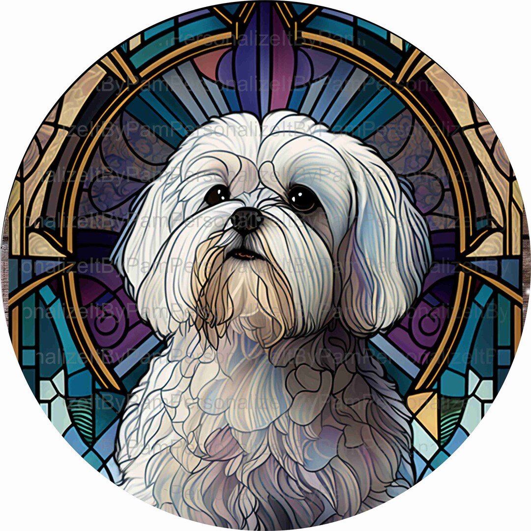 Faux Stained Maltese Wreath Sign, Metal Wreath Sign, Dog Wreath Sign ...