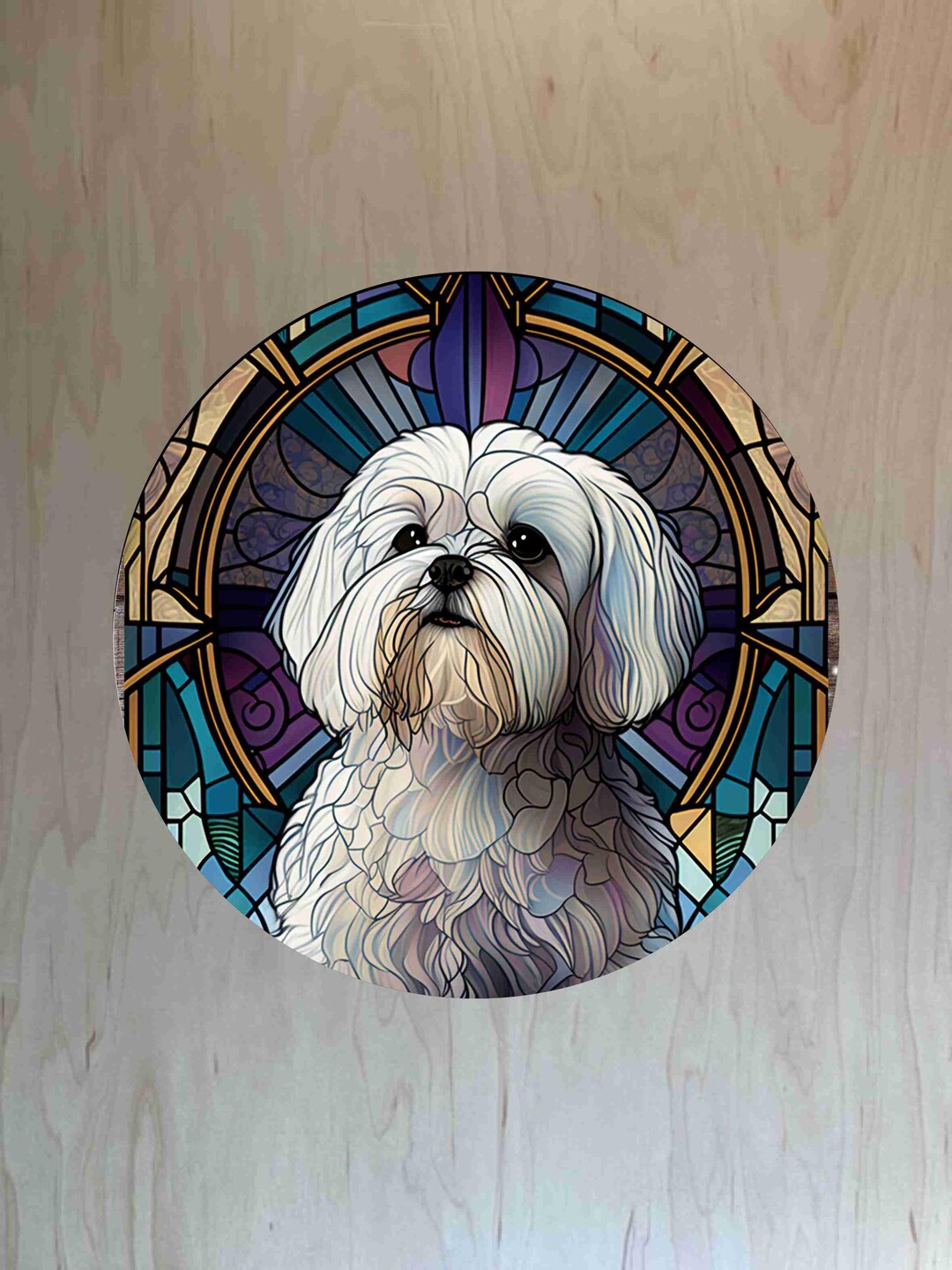 Faux Stained Maltese Wreath Sign, Metal Wreath Sign, Dog Wreath Sign ...