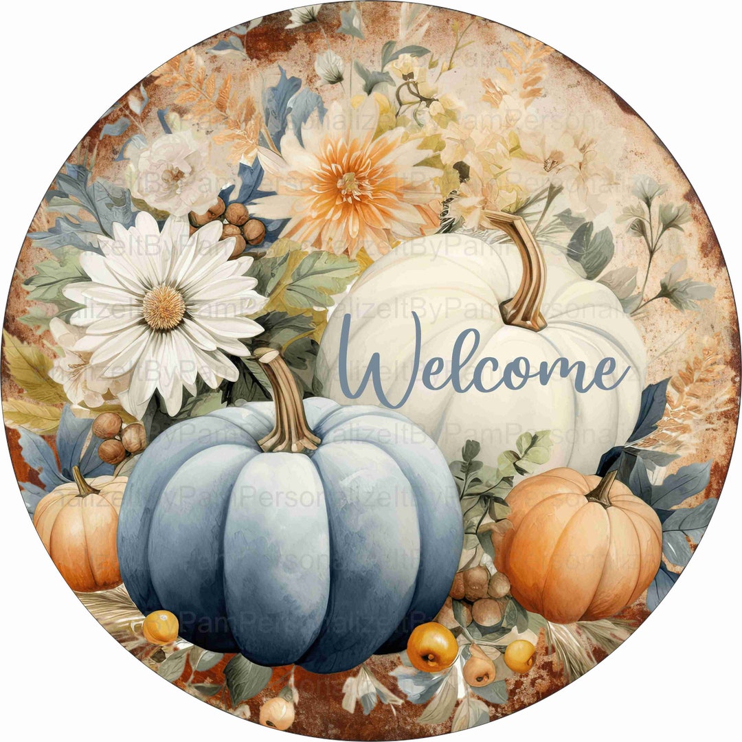 Round Fall Rustic Welcome Sign,personalize It by Pam, UV Metal Wreath ...