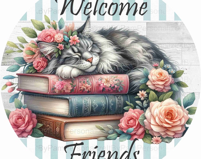 Round Cat Wreath Sign, Kitten Wreath Sign, Personalize It by Pam, Door ...
