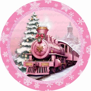 Round Pink Christmas Train Wreath Sign, UV Protected Metal Wreath Sign ...