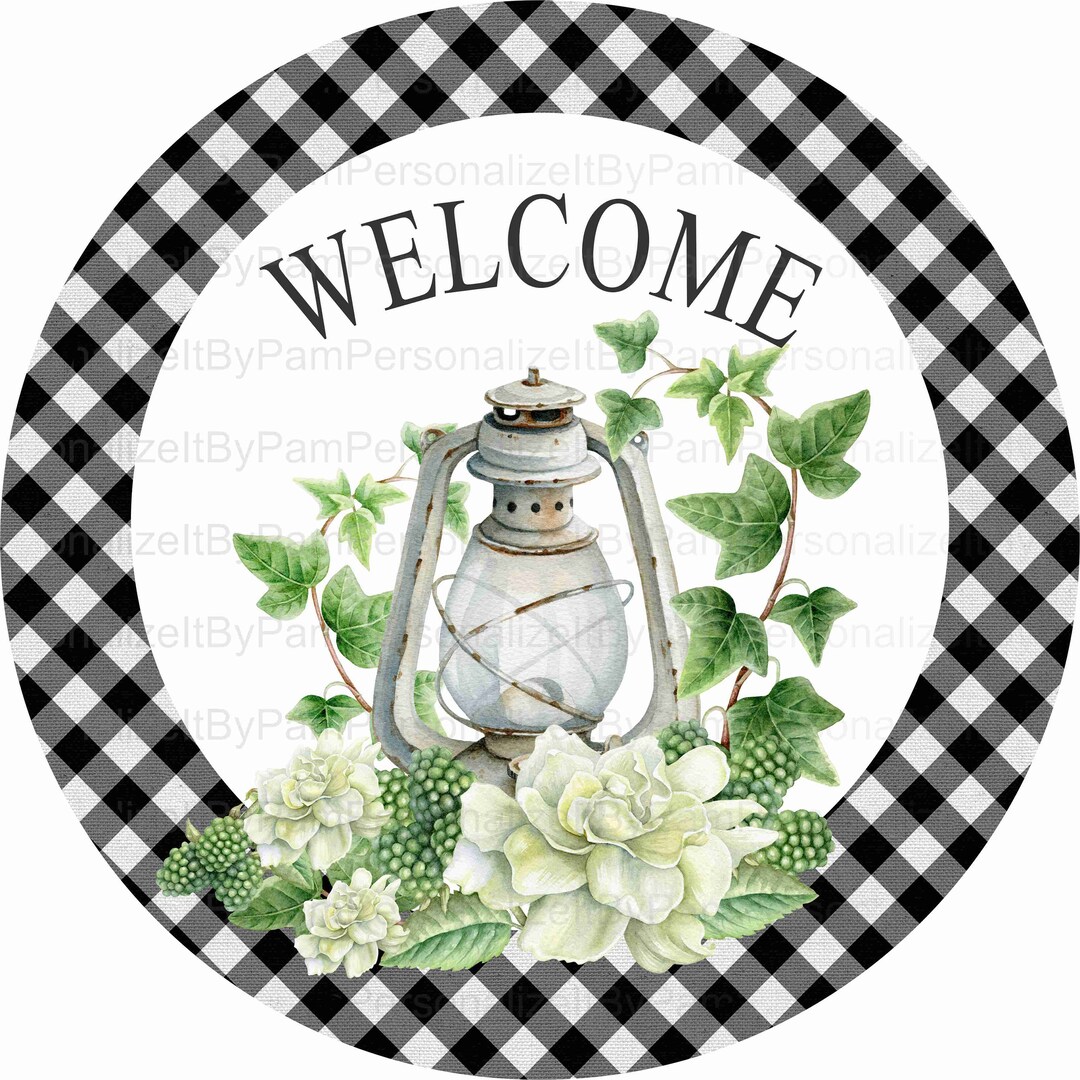 11.75 Round Floral Welcome Wreath Sign, Summer Wreath Sign, Personalize ...