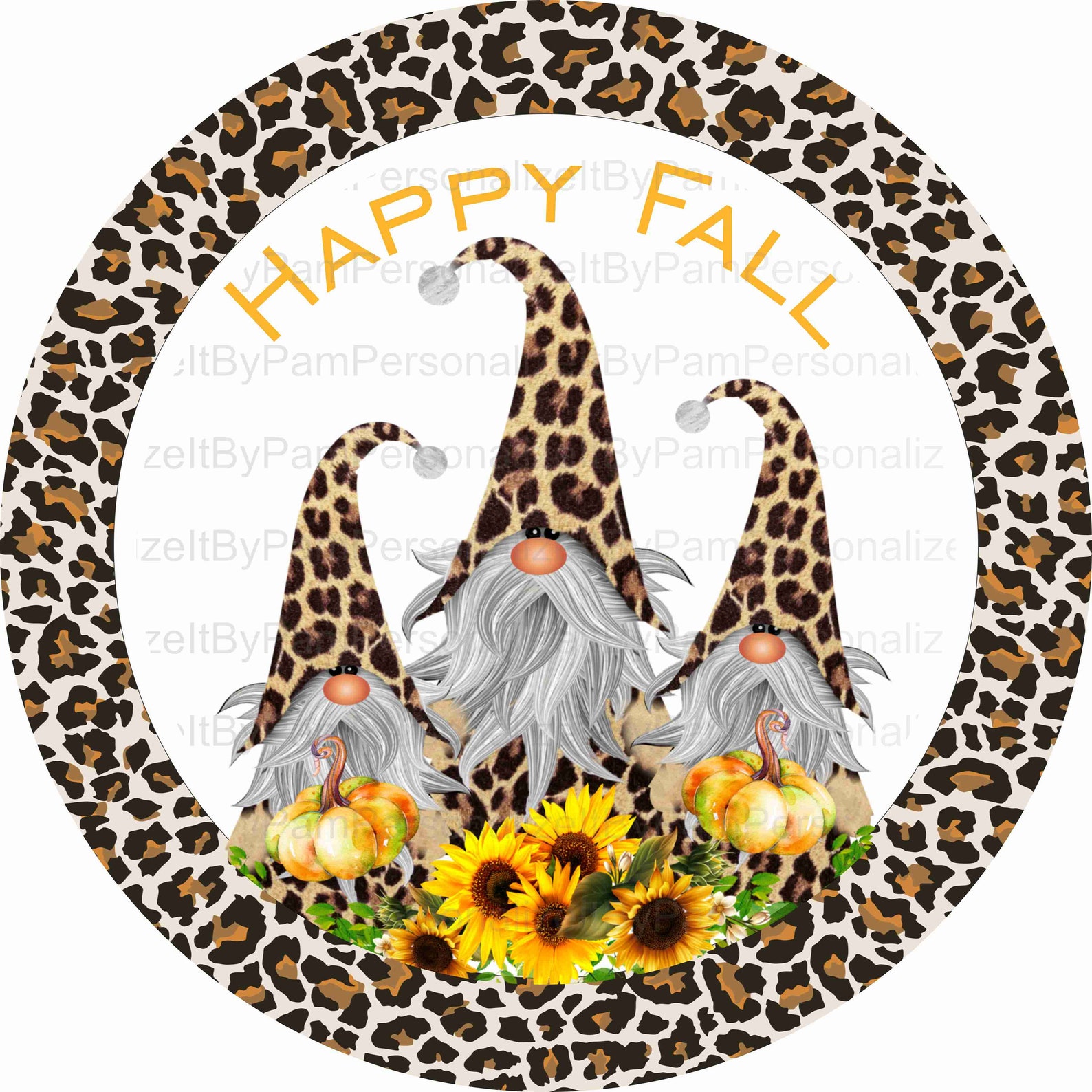 8 Round Fall Gnomes Wreath Sign Leopard Print Gnomes - Etsy