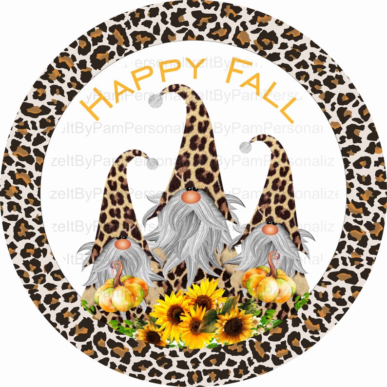 10" Round Fall Gnomes Wreath Sign, Leopard Print Gnomes Wreath Sign ...