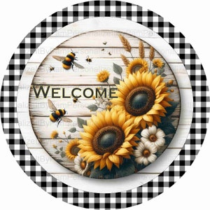 Round Sunflower Welcome Wreath Sign, Metal Wreath Sign, Personalize It ...